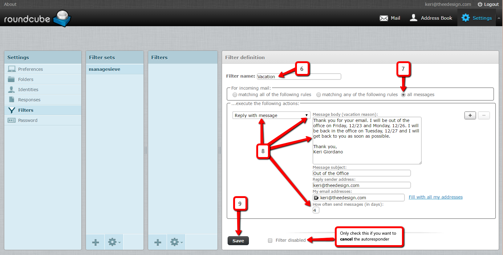 How To Set Up An Out-of-Office Message in RoundCube - TheeDigital