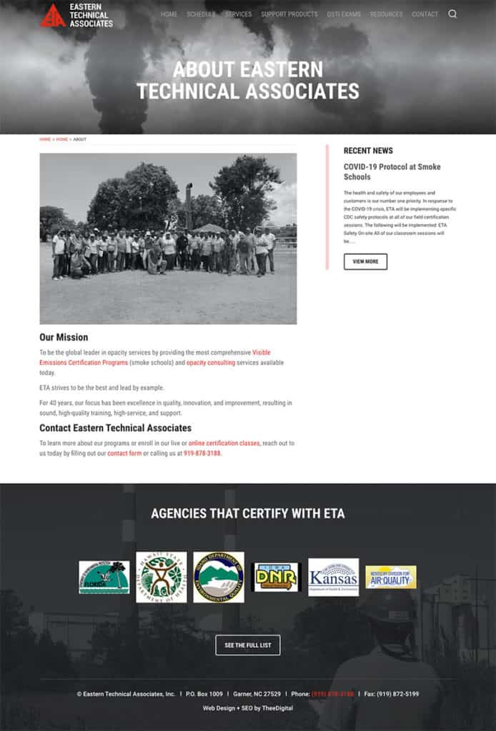 Eastern Technical Associates' WordPress Website Redesign